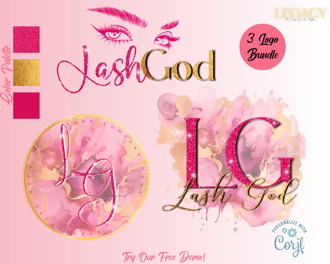 Pink and Gold Logo, 3 Customizable Logos, Edit With Corjl, Pink and ...