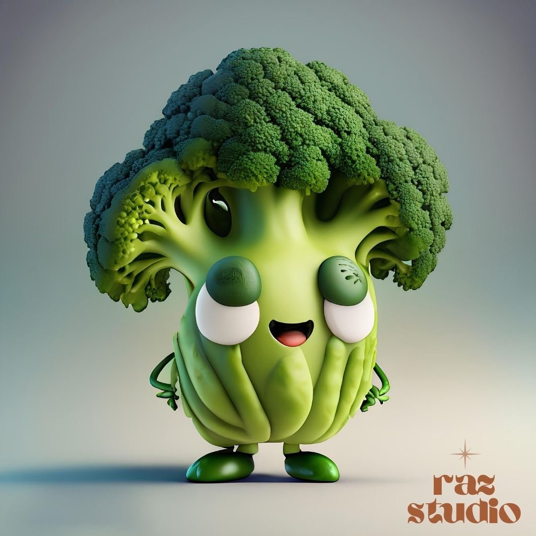 3D Playful Broccoli Art, 3D Broccoli Png Svg, Broccoli Illustration ...