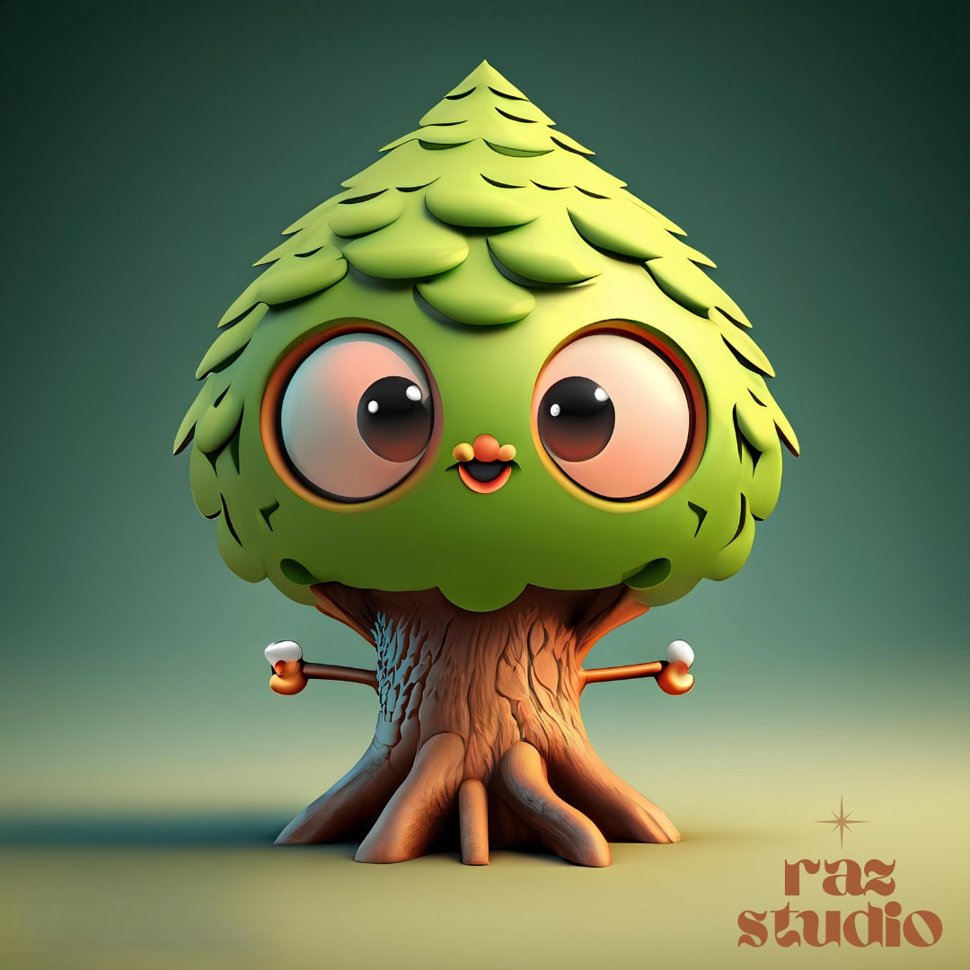 3D Cute Tree Mascot Clipart, Tree Png Svg, Baby Tree Svg, 3D Tree Model ...
