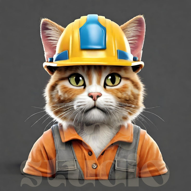 3D Worker Cat Clipart, Cute Kitten Png Svg, 3D Kitten Art, Kitten ...