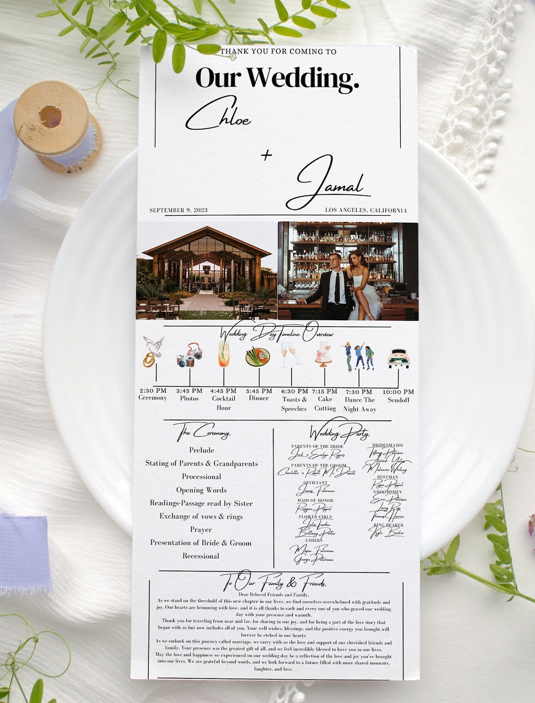 Minimalist Wedding Program Template, Customizable Ceremony Timeline (digital Download) - Etsy