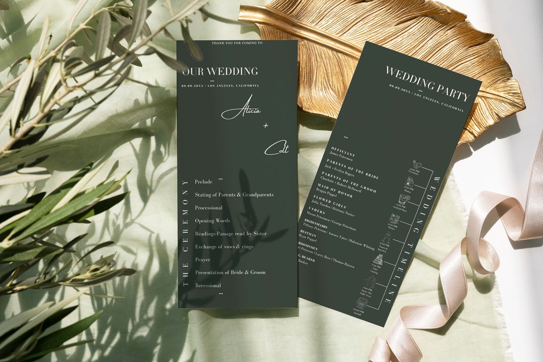 Sage Green Floral Wedding Program Template, Minimalist Ceremony ...