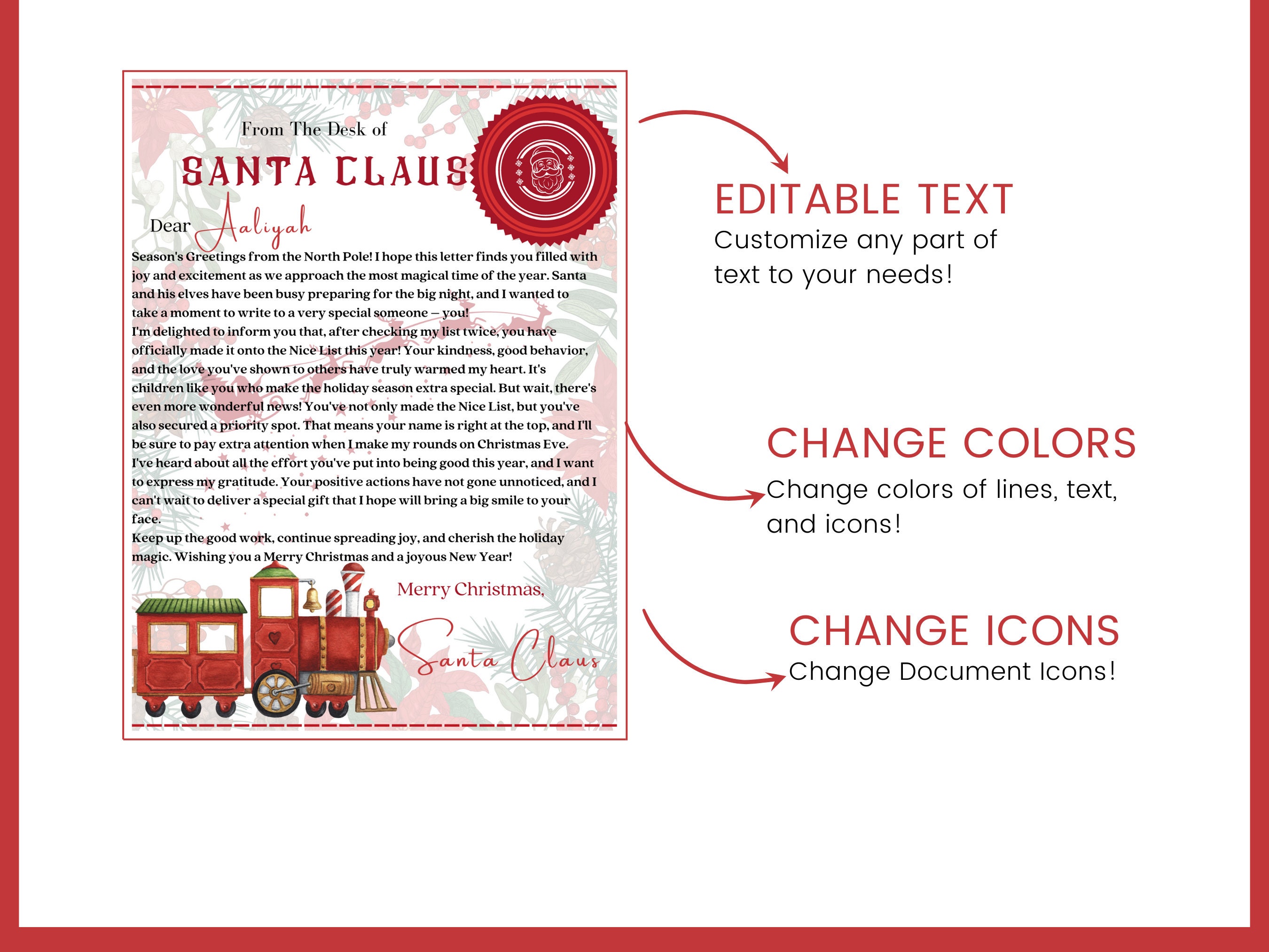 Editable Letter From Santa Printable Santa Letter Santa Stationary ...