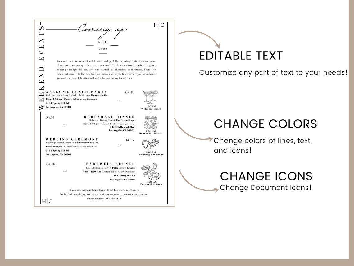 Wedding Welcome Letter & Timeline Card Minimalist Order of - Etsy