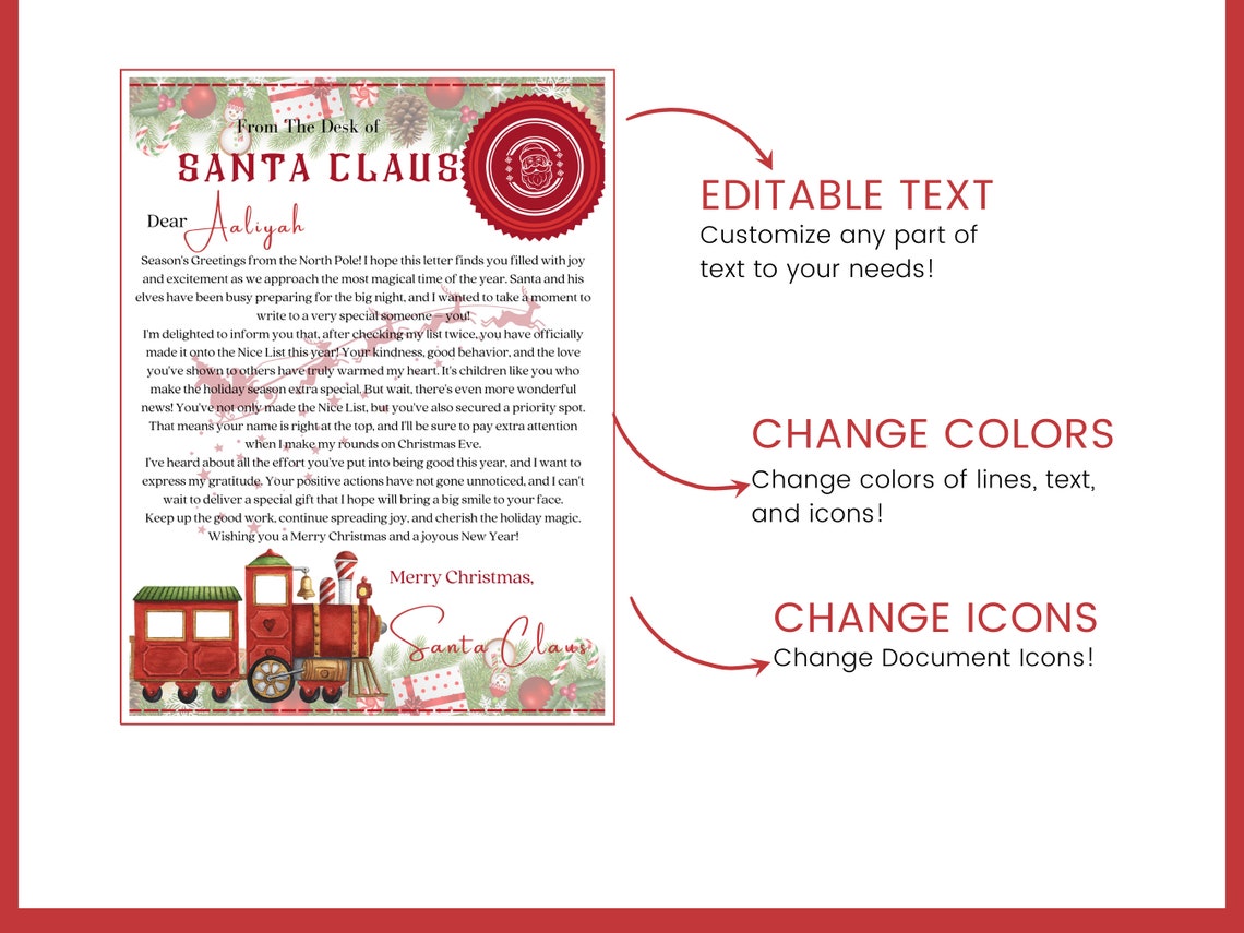 Editable Letter From Santa Printable Santa Letter Santa Stationary ...