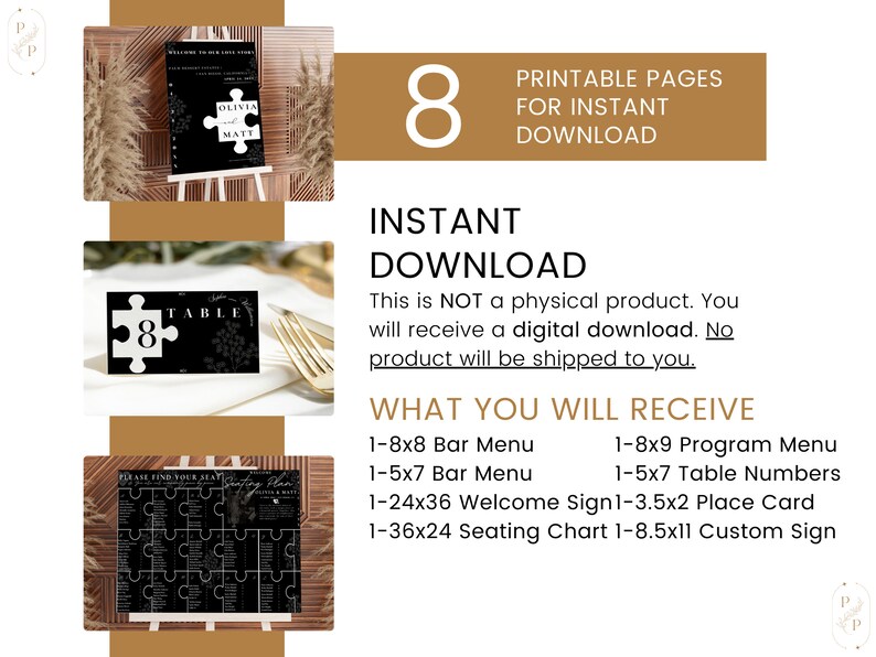 Puzzle Wedding Template Bundle Printable Seating Chart Sign Table ...