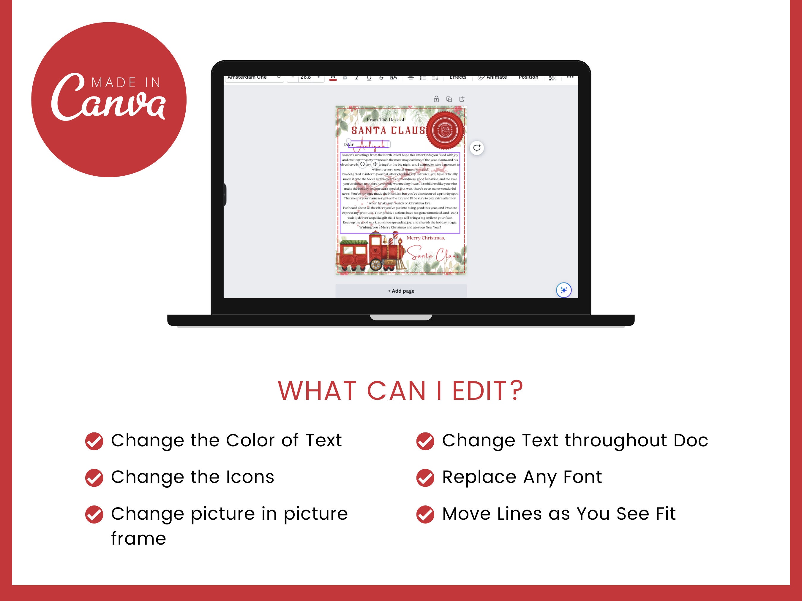 Editable Santa Letter Template, Personalized Christmas Stationery ...