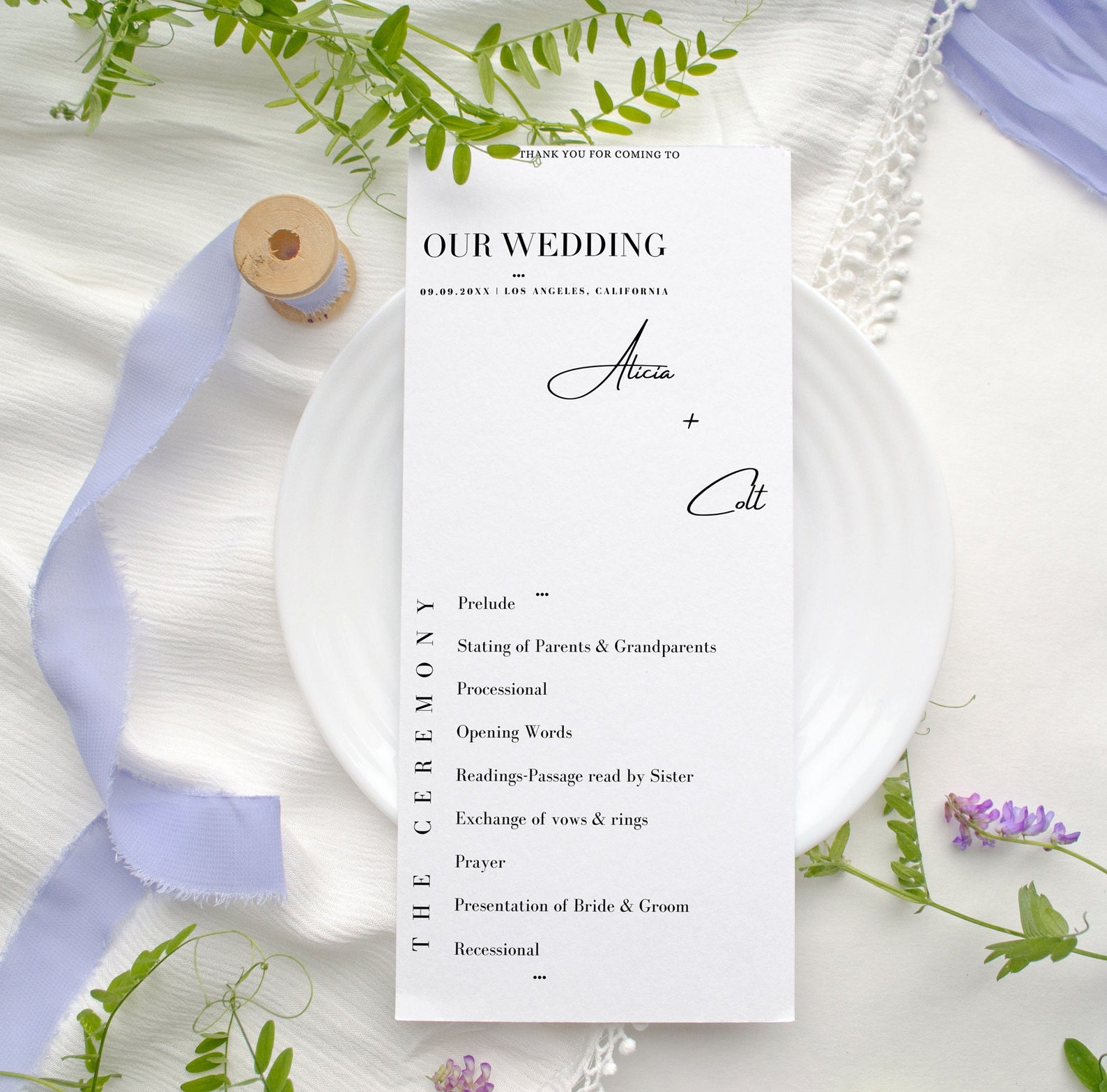 Modern Minimalist Wedding Program Template Digital Printable Ceremony Program Download Wedding ...