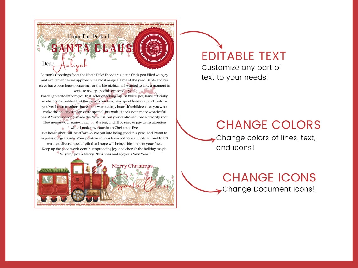 Editable Santa Letter Template | Printable Christmas Stationery (canva ...