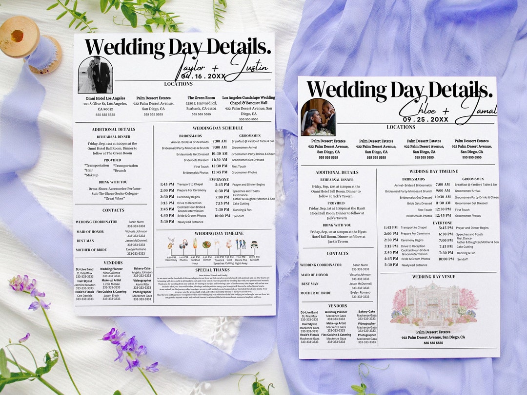 Modern Wedding Day Timeline Template Editable DIY Ceremony Program ...
