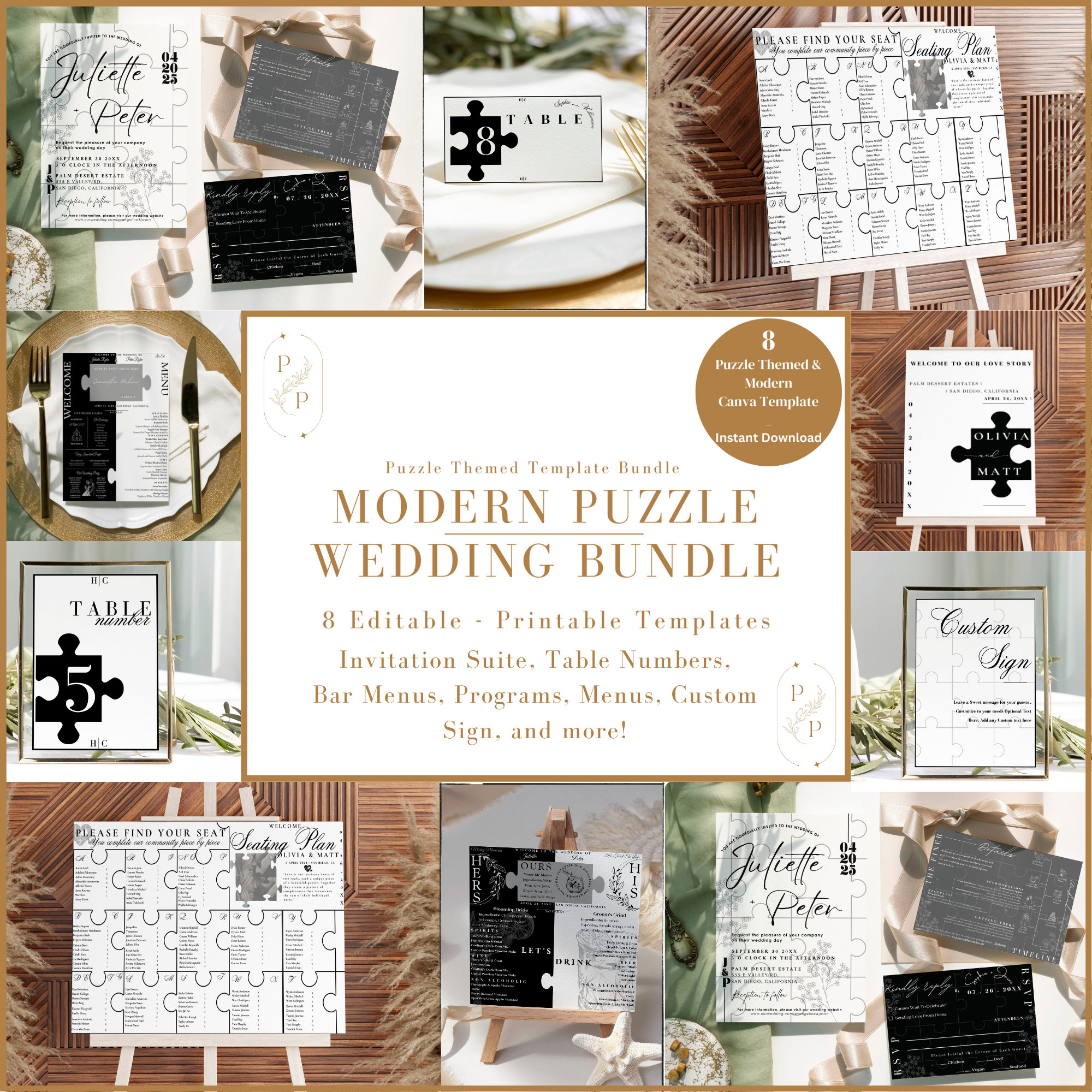 Puzzle Wedding Invitation Suite, Seating Chart Template (digital ...