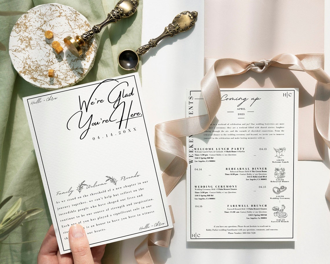 Wedding Welcome Letter & Timeline Card Minimalist Order of - Etsy