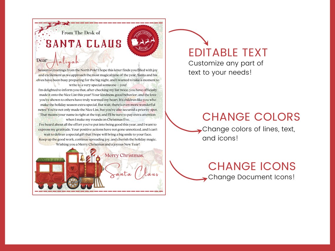 Editable Letter From Santa Printable Santa Letter Santa - Etsy