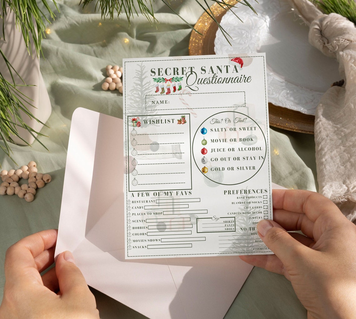 Editable Secret Santa Questionnaire Printable, Gift Exchange Wish List ...