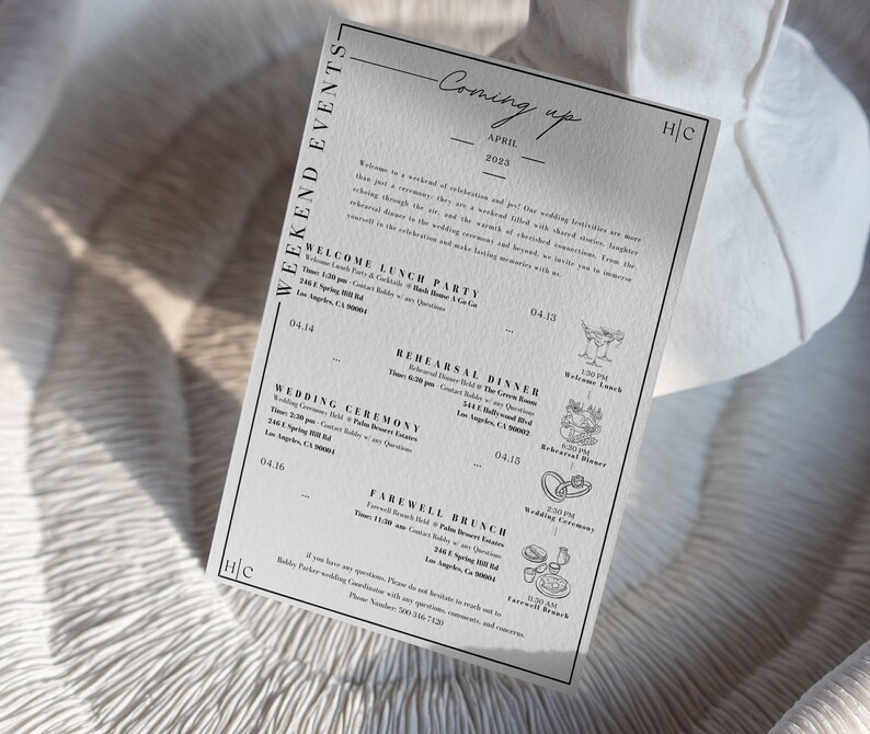 Wedding Welcome Letter & Timeline Card Minimalist Order of Events Welcome Bag Card Editable ...