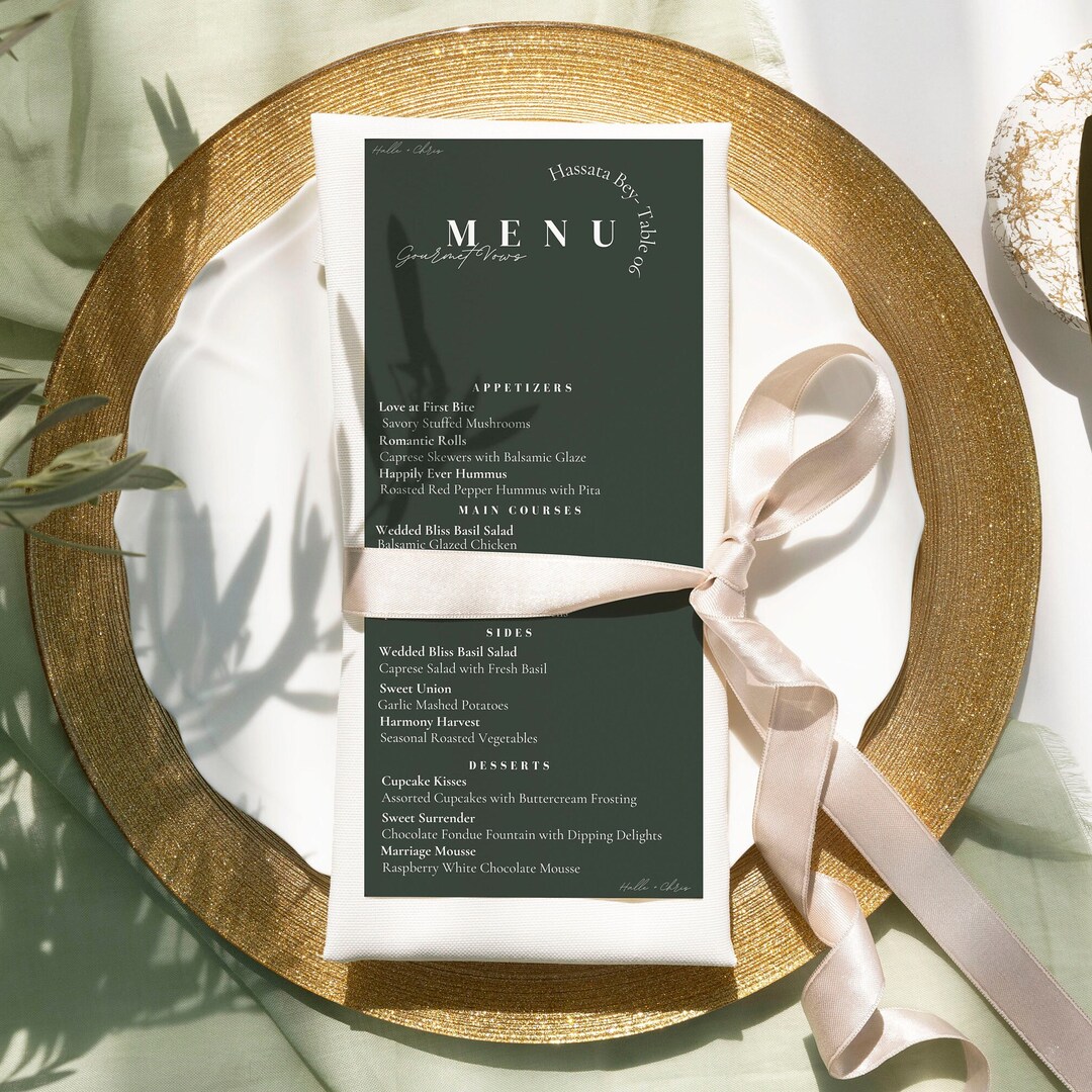 Minimalist Floral Sage Green Menu Cards DIY Sage Green Wedding ...