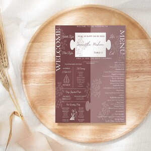 Dusty Pink Puzzle Wedding Program Template, Boho Blush Menu (canva ...