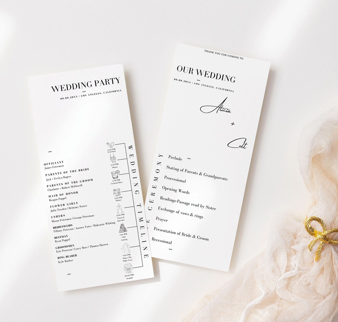 Modern Minimalist Wedding Program Template Digital Printable Ceremony ...