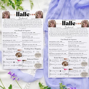 Bridesmaid Expectations Card, Modern Bridal Party Info (digital ...