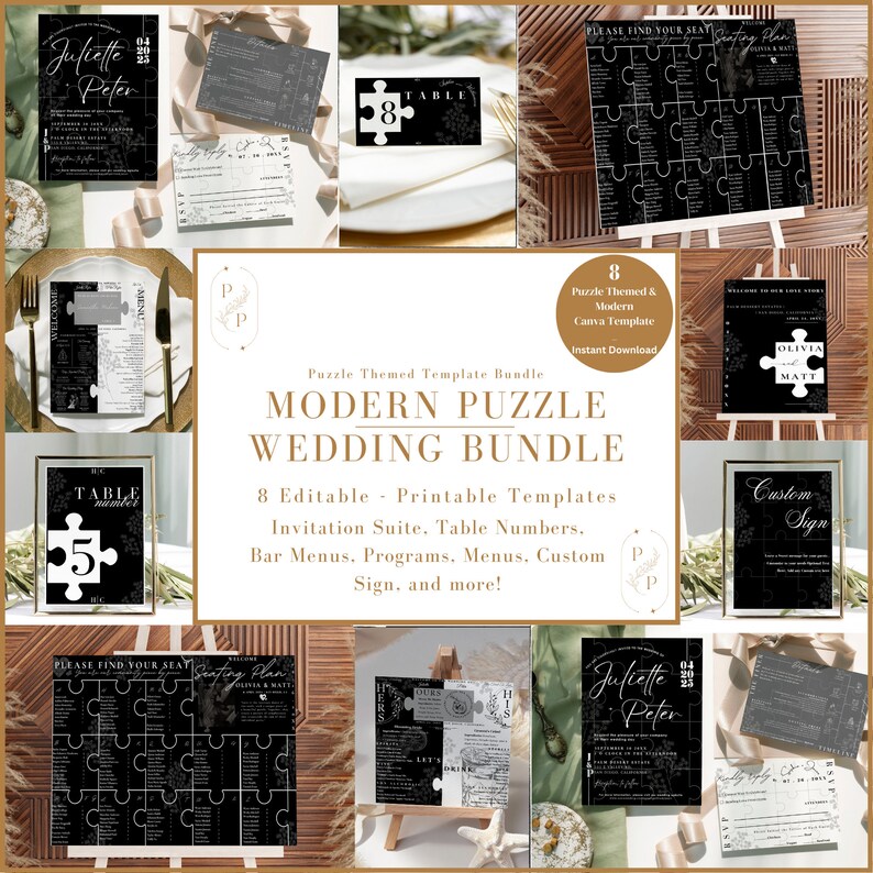 Puzzle Wedding Template Bundle Printable Seating Chart Sign Table ...