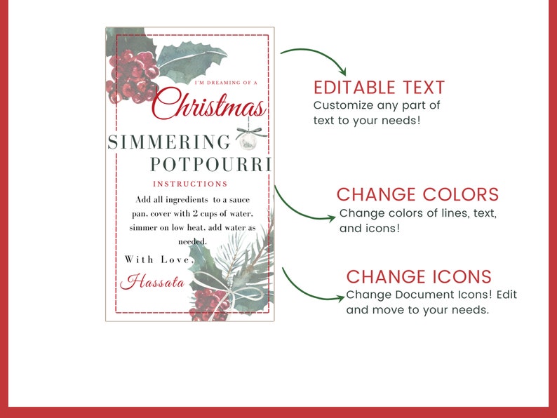 Editable Holiday Simmering Potpourri Christmas Tag Printable Christmas ...