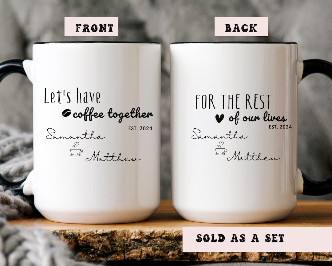 Personalized Wedding Couple Mugs, Custom Coffee Mug Set for Couples ...