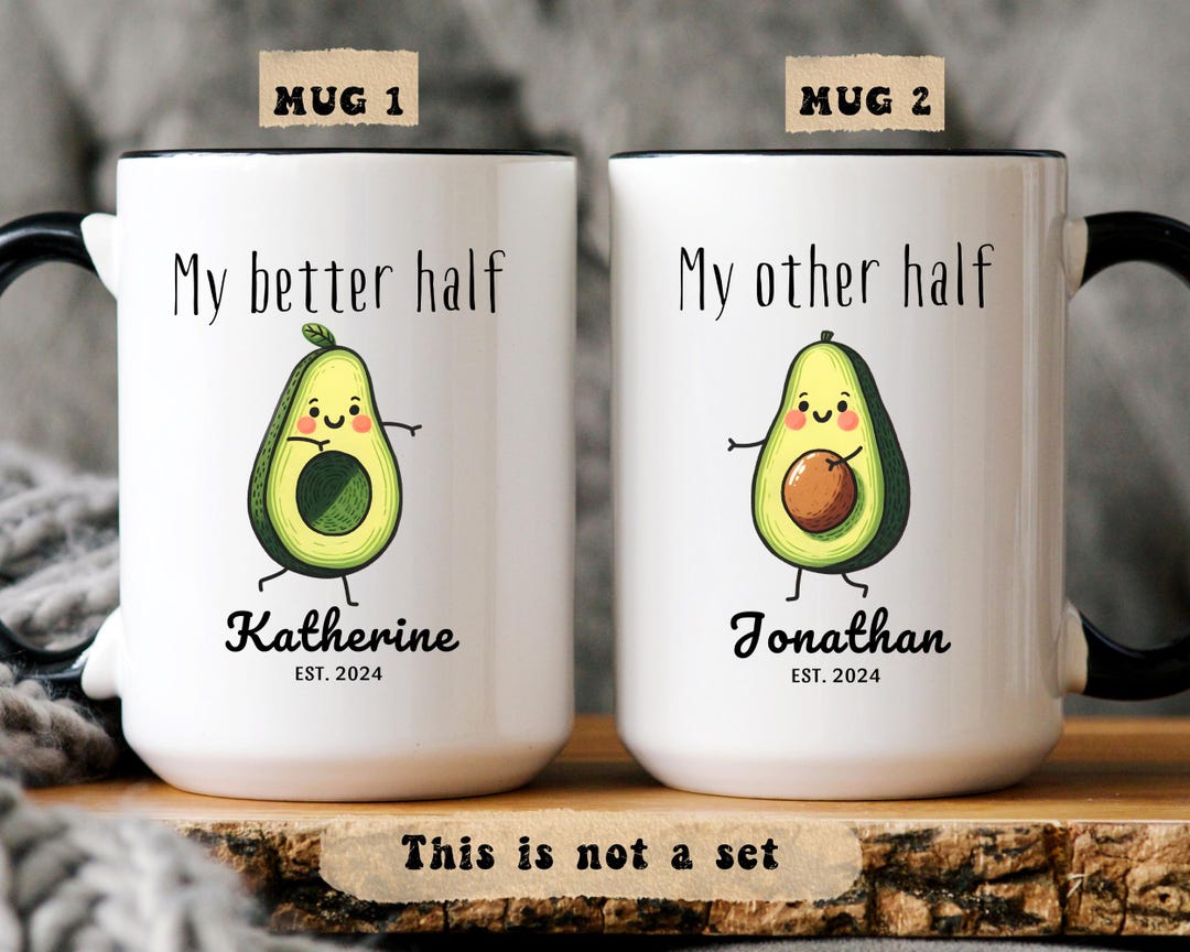 Custom Avocado Couple Mug, My Better Half My Other Half Mug, Wedding ...