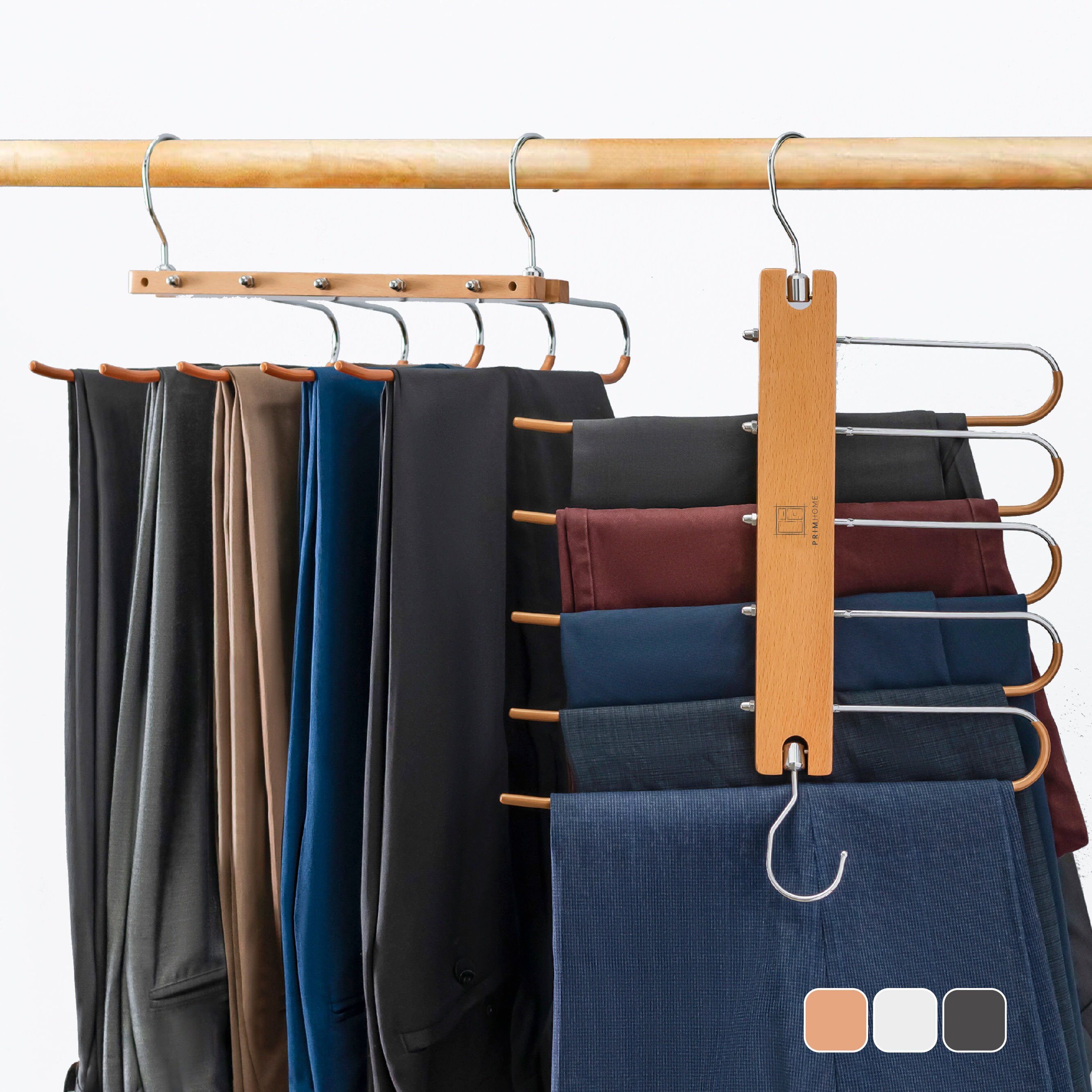 PRIM HOME Space Saving Pants Hangers - Premium Beechwood ...