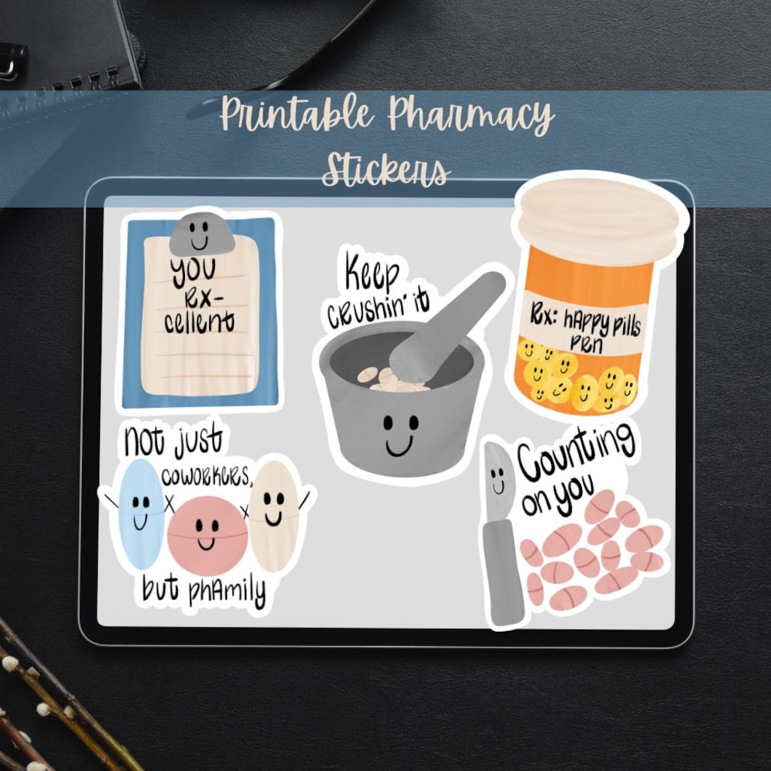 Printable Pharmacy Sticker Pack, Digital Download PNG, Cute Kawaii ...
