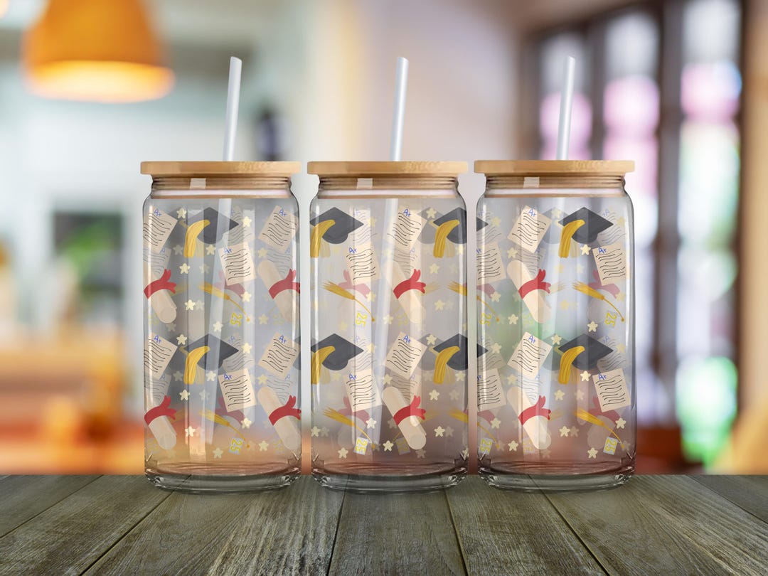 Graduation Glass Can Wrap PNG, Graduation Cap Diploma Sublimation, 16oz ...