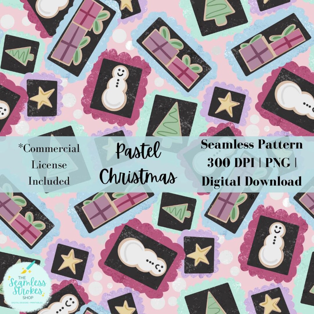 Pastel Christmas Seamless Pattern, Holiday Cookie Stamp (digital ...