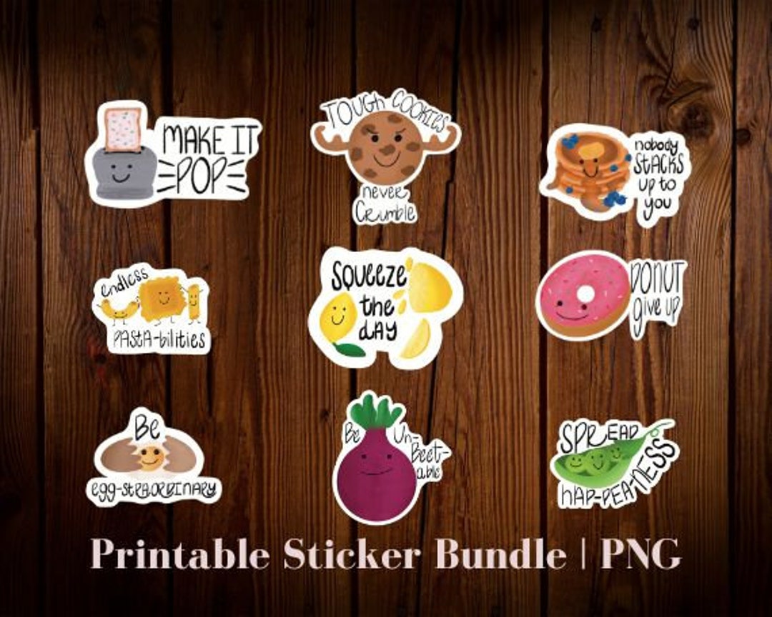 Positive Punny Food Sticker Bundle Printable Png, Digital Download ...