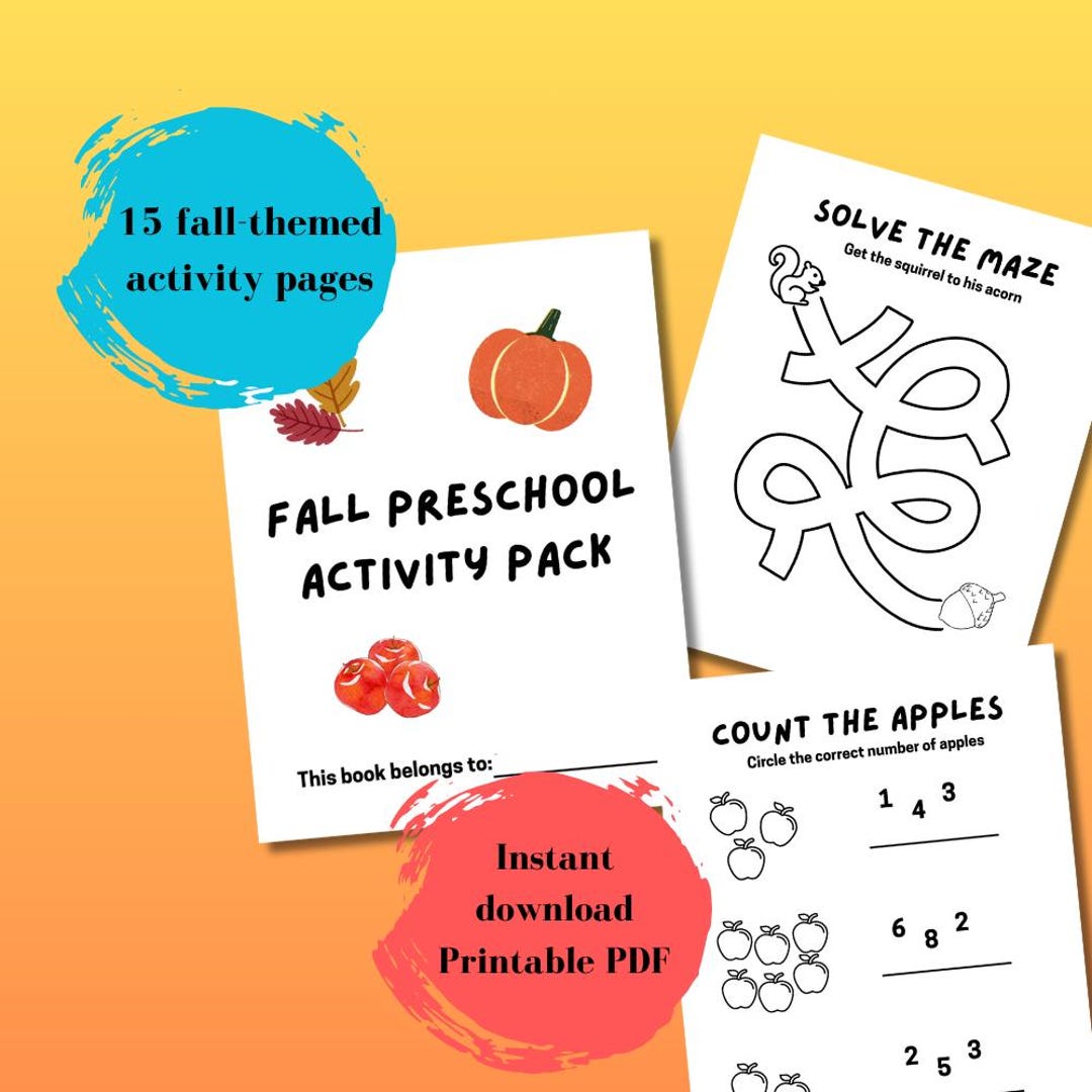Fall Activity Bundle for Preschoolers: Autumn Coloring, Counting ...
