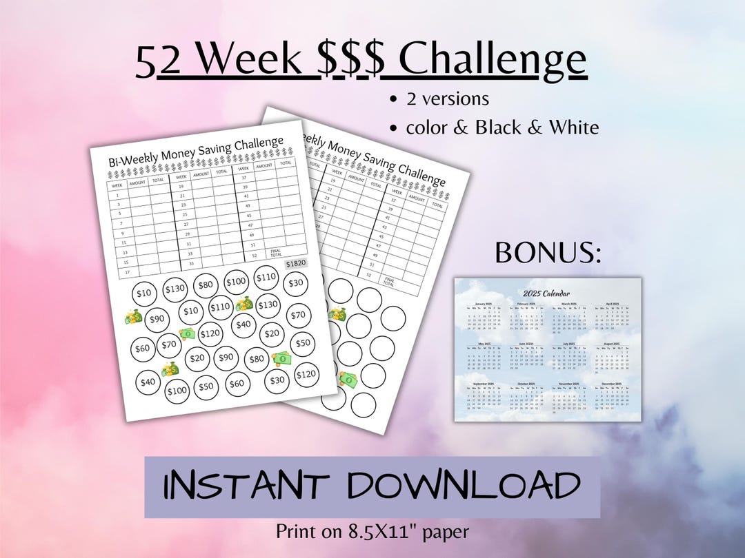 52-week Money Saving Challenge Worksheet - Bi-weekly - Etsy