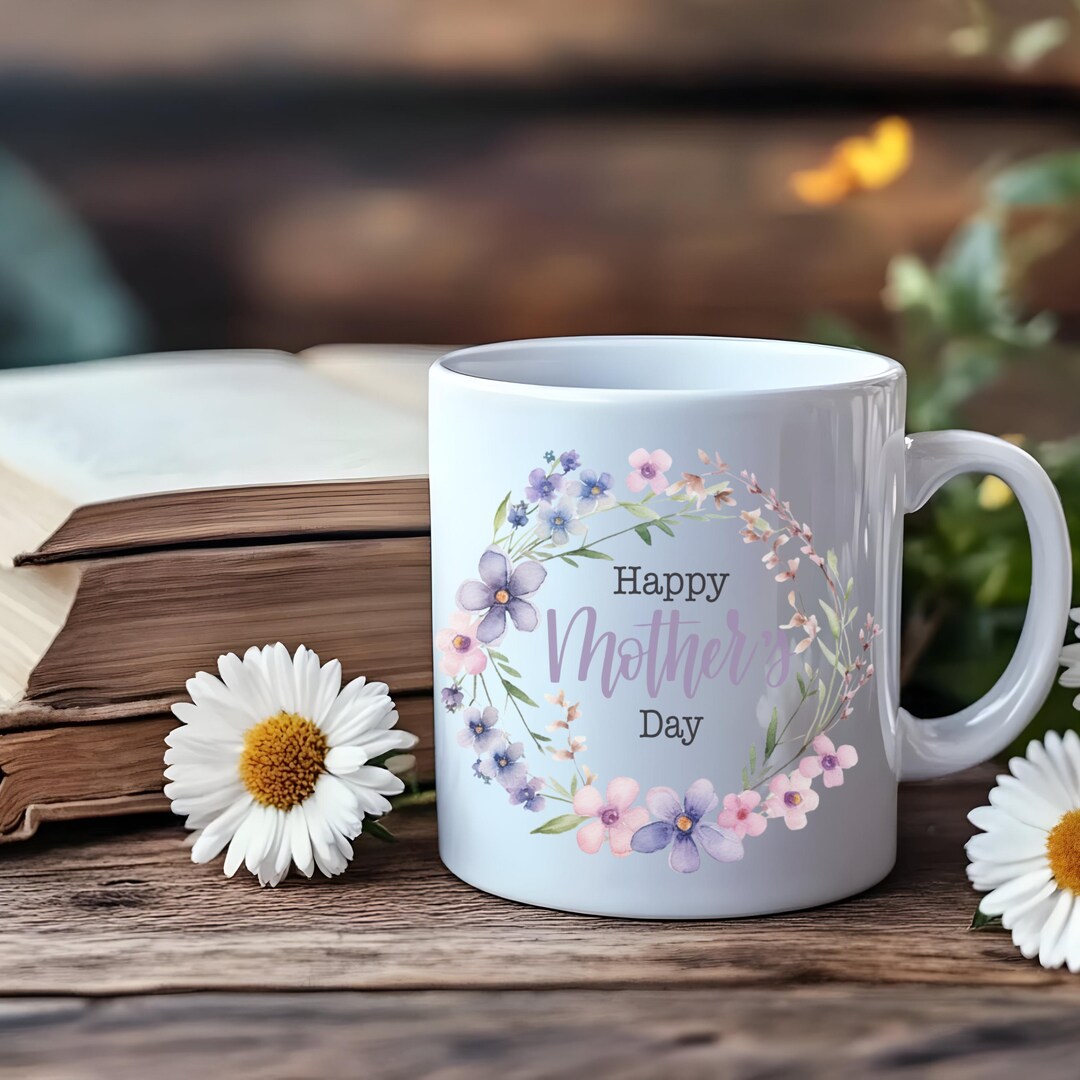 Happy Mothers Day Coffee Mug Wildflower Wreath Cup for Coffee Lover ...