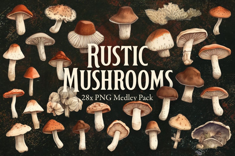 Rustic Mushroom PNG Pack - 28 Ai-enhanced Illustrations for Digital Art ...