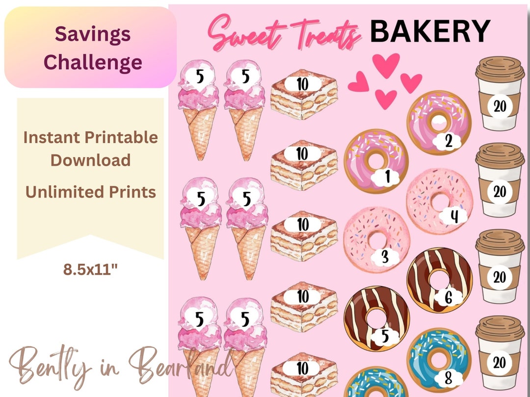 Sweet Treats Bakery Savings Challenge, Instant Printable Download PDF ...