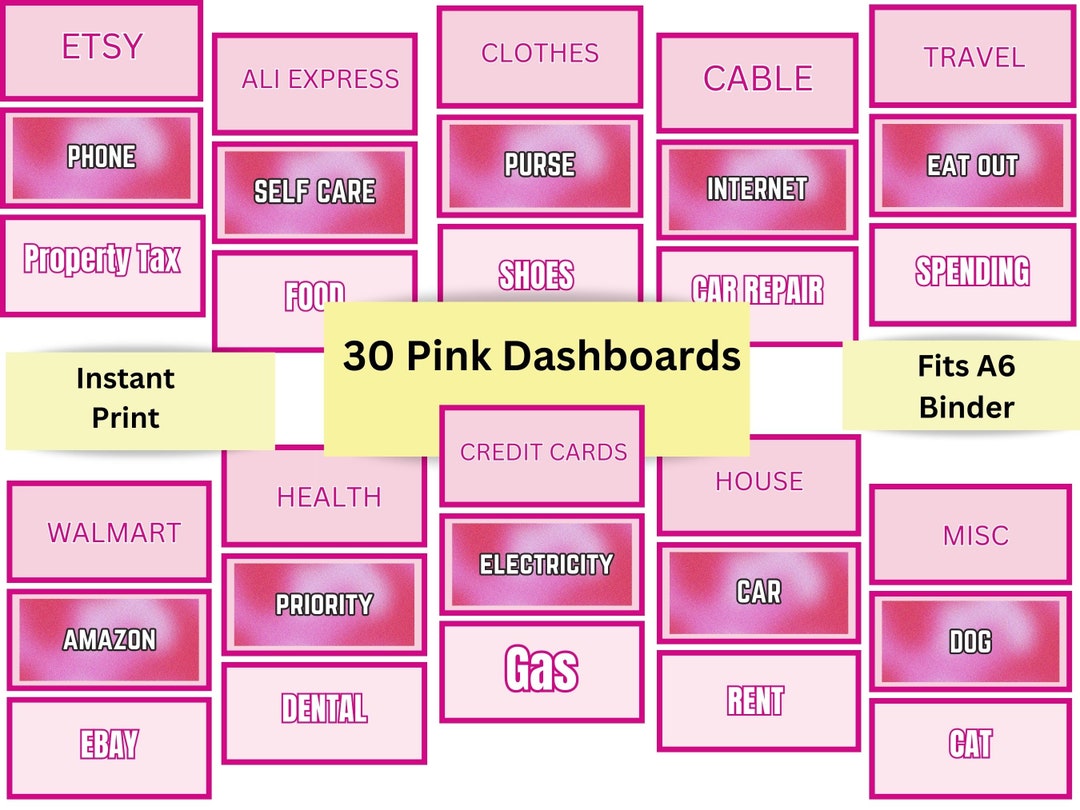 30 Pink A6 Dashboards L Cash Budget L Savings Challenge Dashboards - Etsy