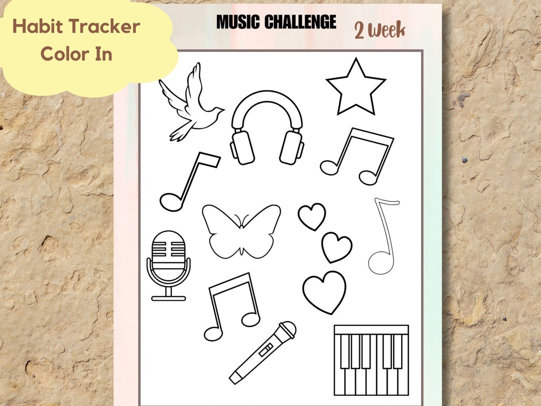 Music Habit Tracker L 2 Week Challenge L Color in Completed Goal - Etsy