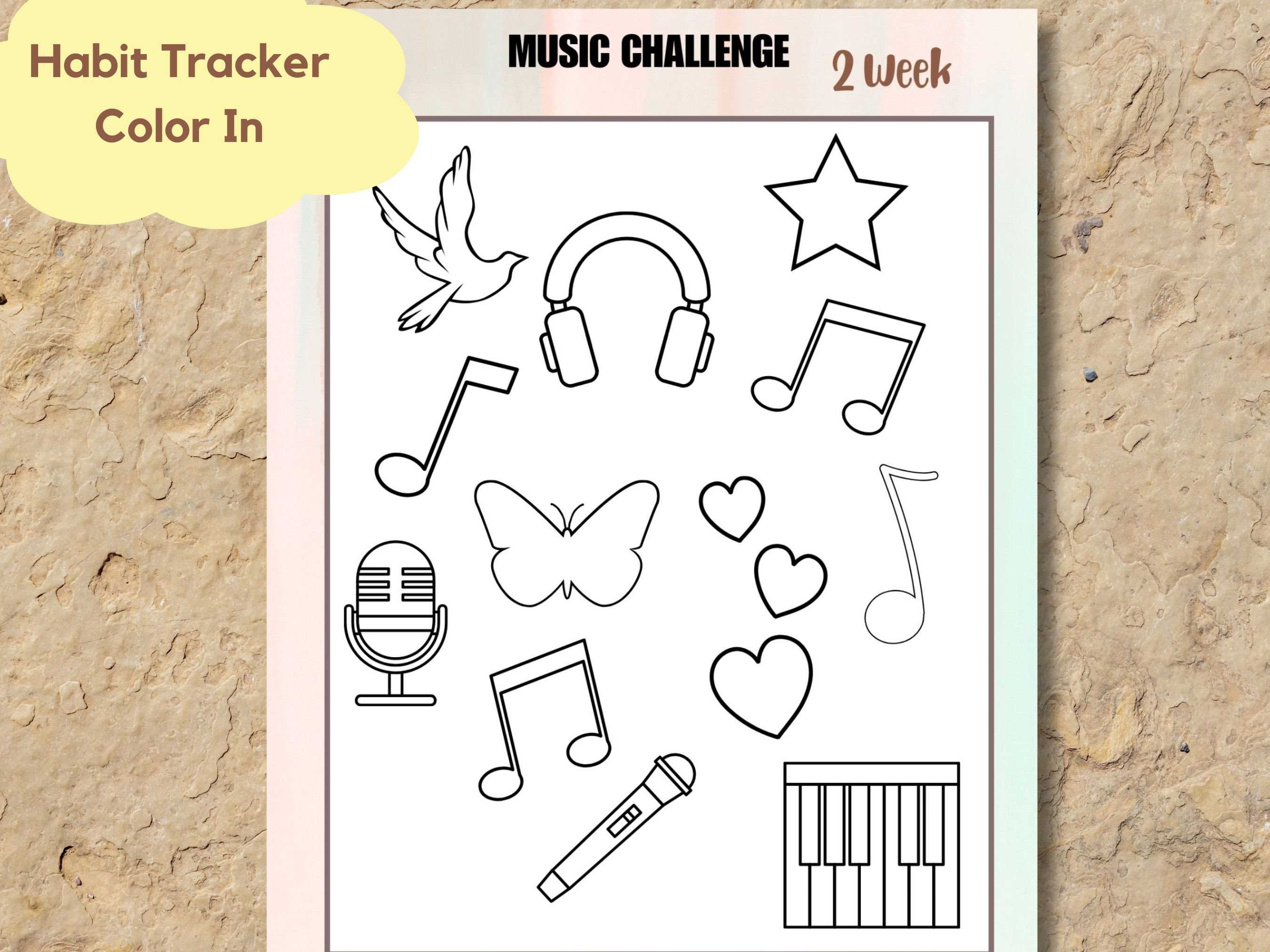 Music Habit Tracker L 2 Week Challenge L Color in Completed Goal - Etsy
