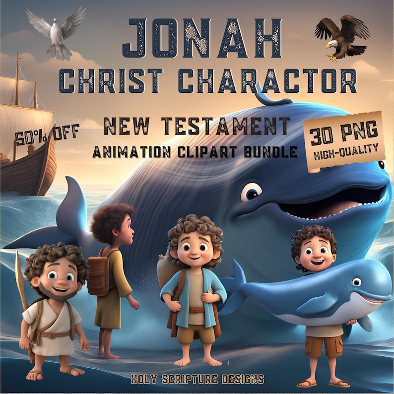 Jonah and the Whale Clipart Bundle: New Testament PNG Files - Etsy