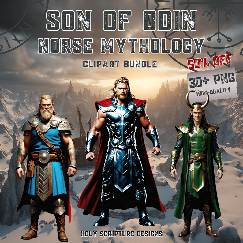Norse Mythology Clipart: Thor, Odin, Viking Gods (PNG Files) - Etsy