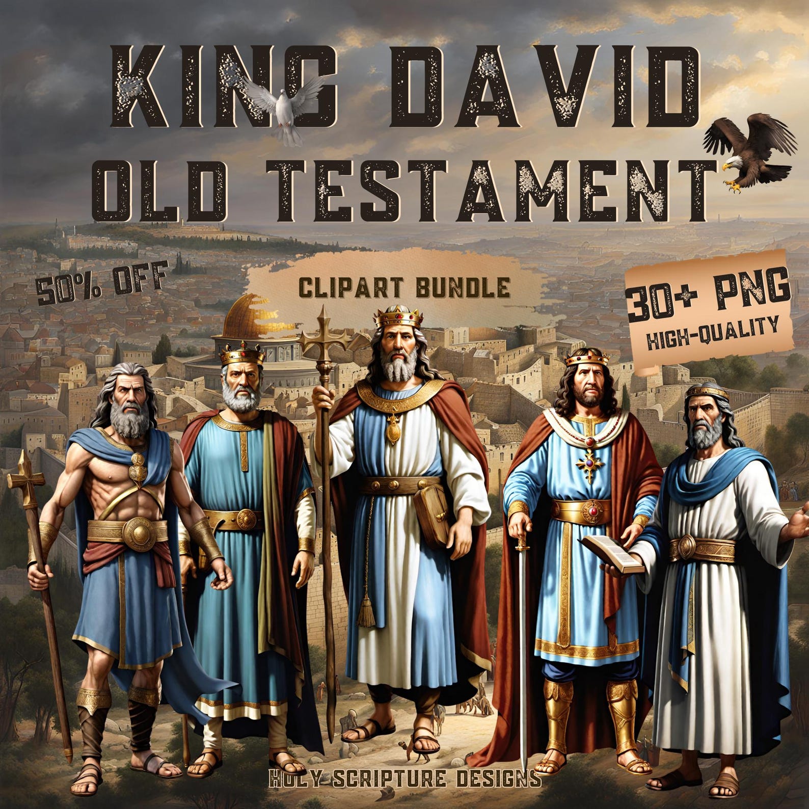King David Clipart Bundle: Old Testament Bible Story Illustrations (PNG ...