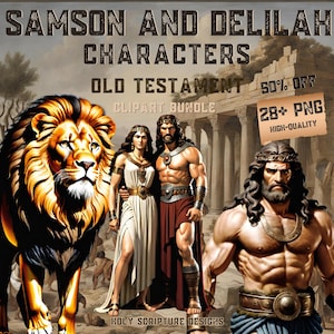 Samson and Delilah Clipart: Bible Story PNG Illustrations (digital ...