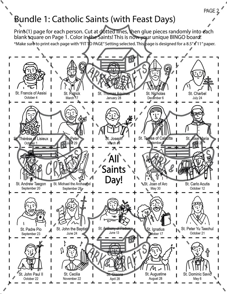 Saint Bingo Game: Catholic All Saints Day Activity (printable PDF) - Etsy