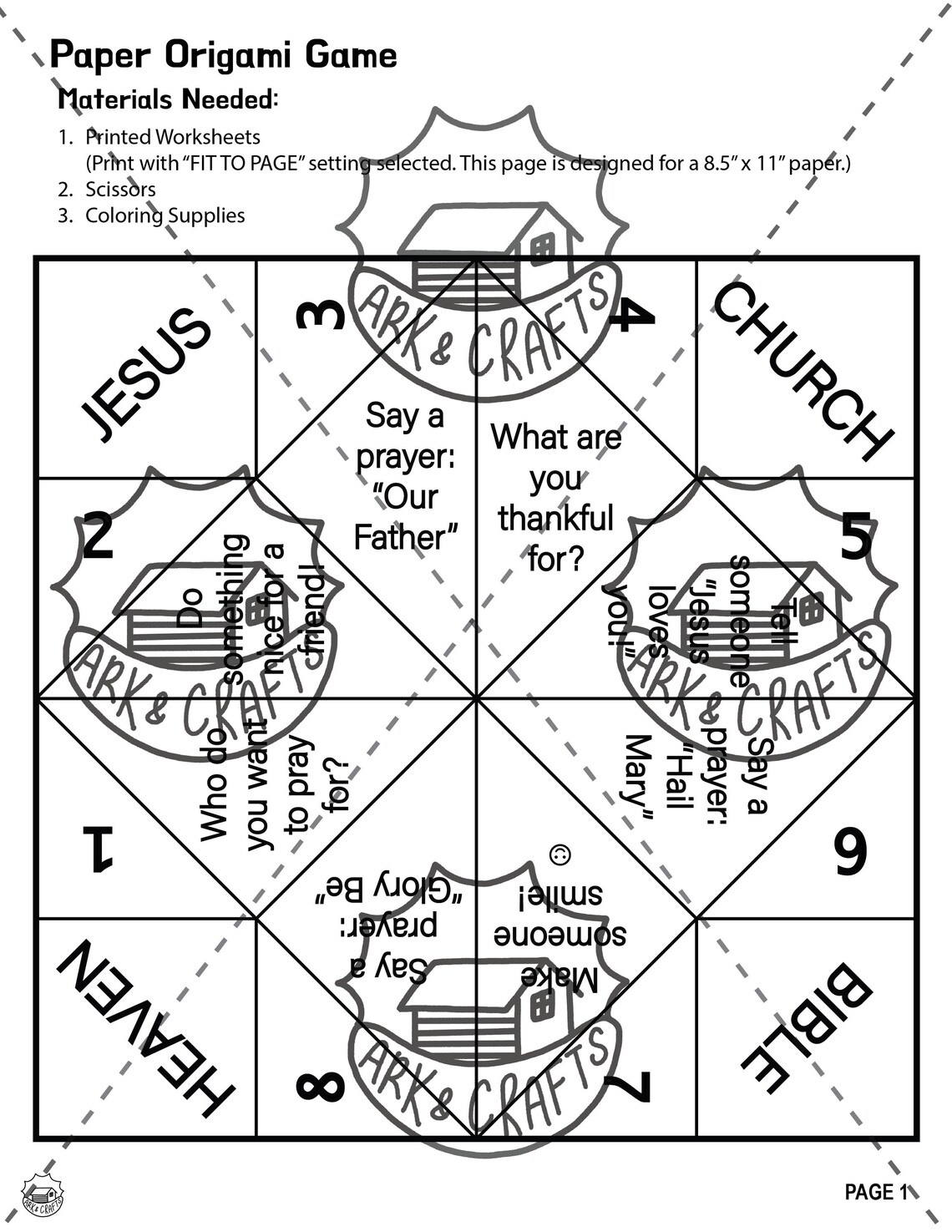 Origami Game for Kids, Print Worksheet and Color, Religious Ed Craft ...