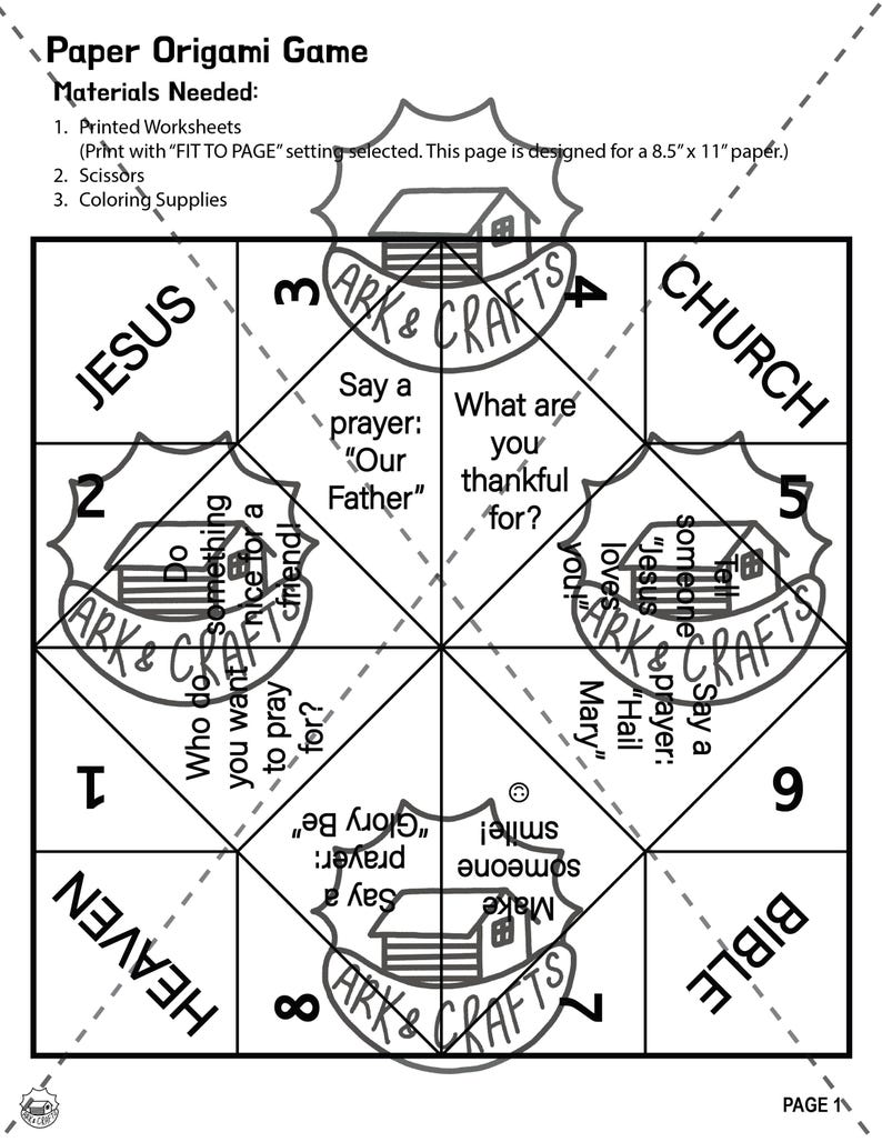 Origami Game for Kids, Print Worksheet and Color, Religious Ed Craft ...