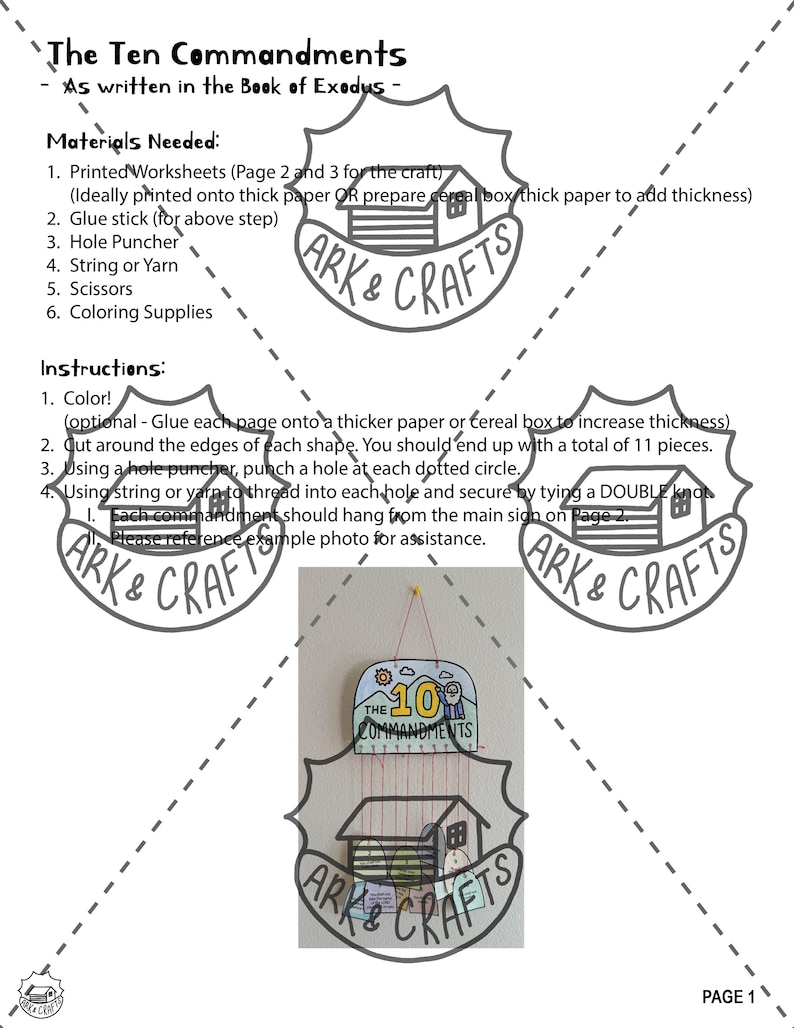 Ten Commandments Craft for Kids: Exodus Bible Lesson (printable PDF) - Etsy