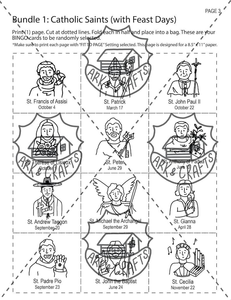 Saint Bingo Game: Catholic All Saints Day Activity (printable PDF) - Etsy
