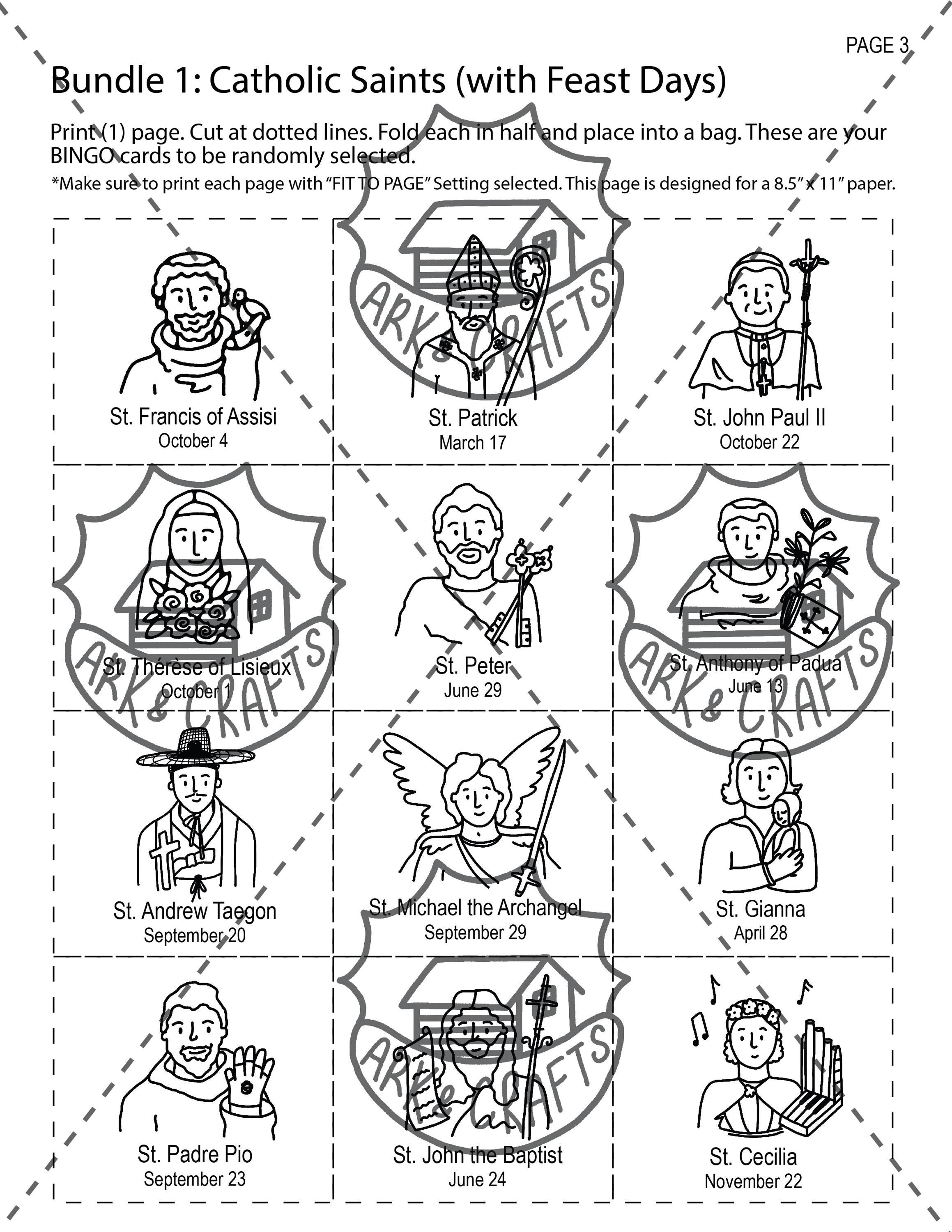 Saint Bingo Activity for Kids, Printable Cards to Color for Fun ...